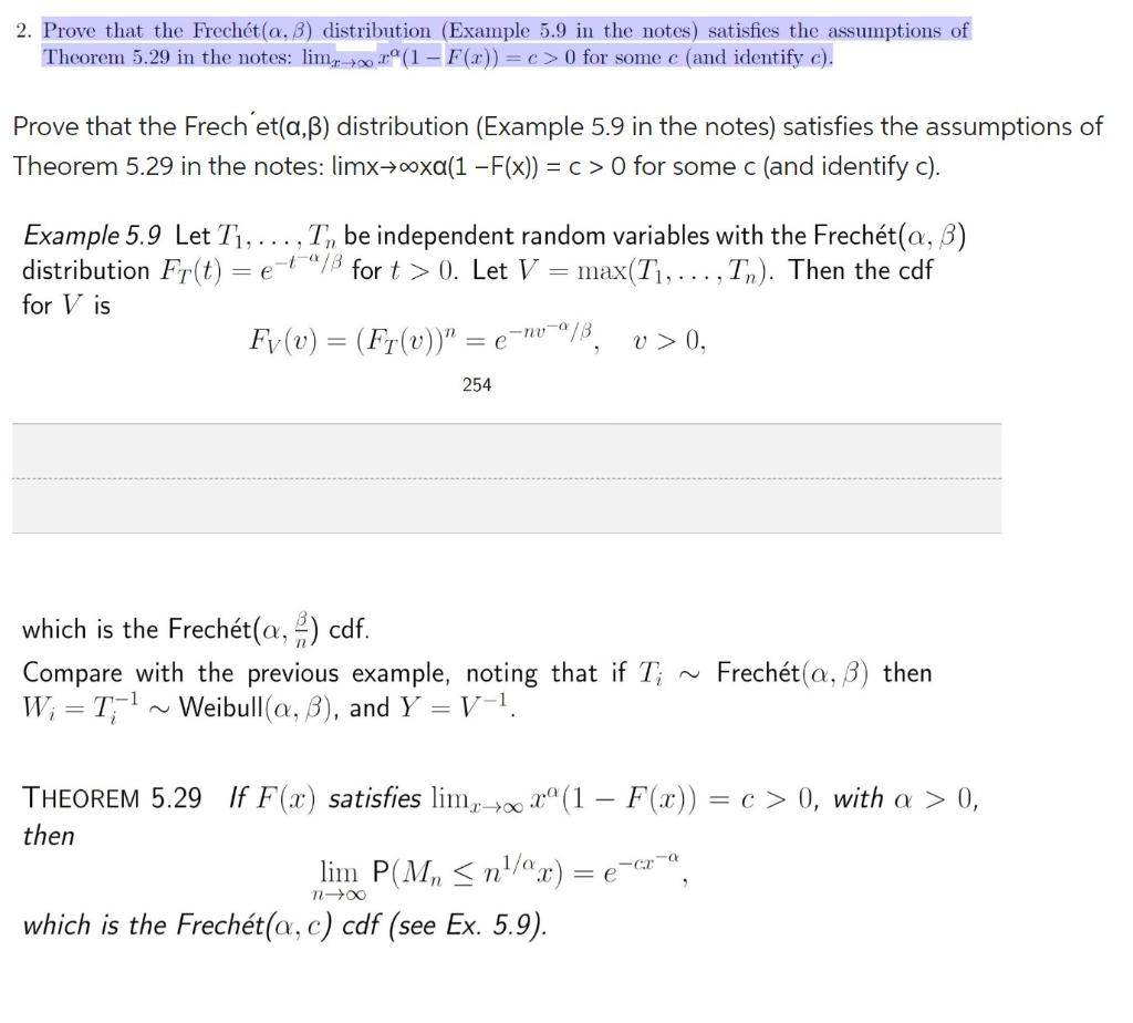2. Prove that the Frechét (α,β) distribution (Example | Chegg.com