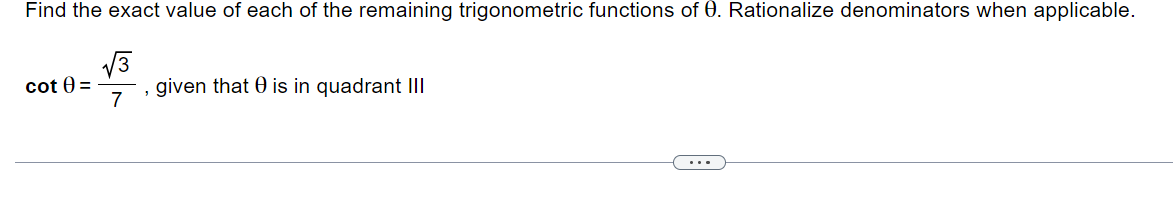 Solved Find the exact value of each of the remaining | Chegg.com