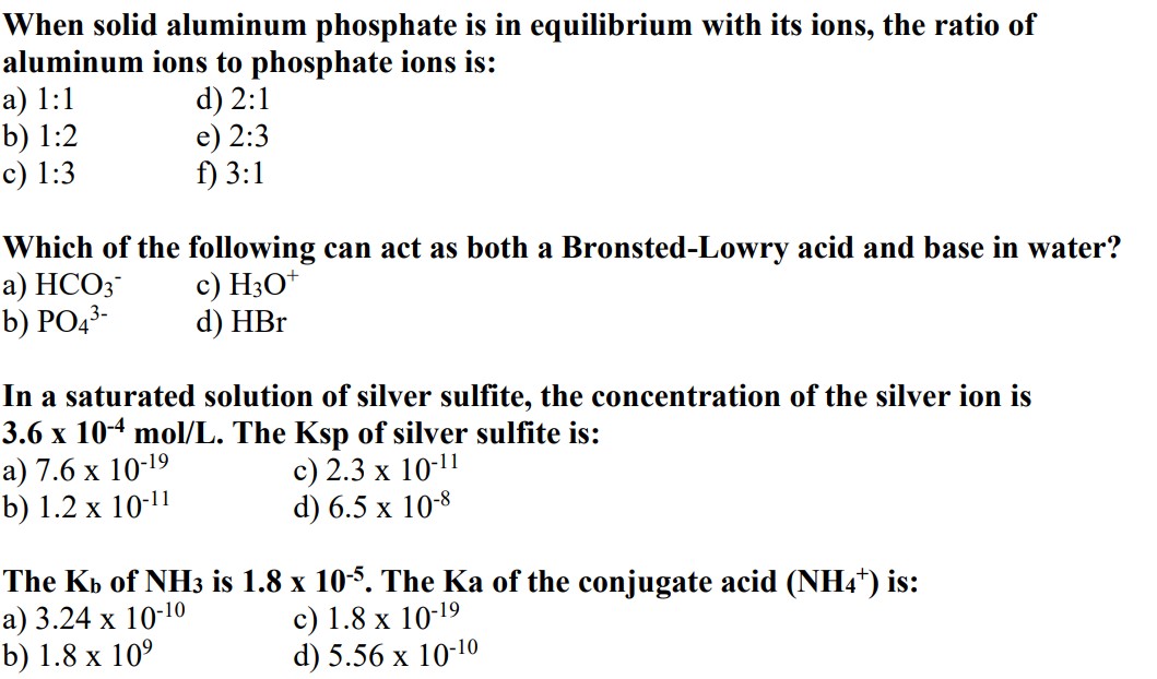 Solved When solid aluminum phosphate is in equilibrium with | Chegg.com