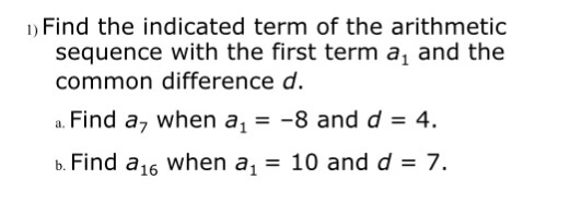 Solved Find the indicated term of the arithmetic sequence | Chegg.com