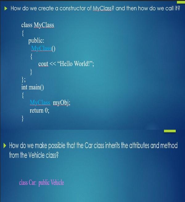 Solved How do we create a constructor of MyClass? and then | Chegg.com