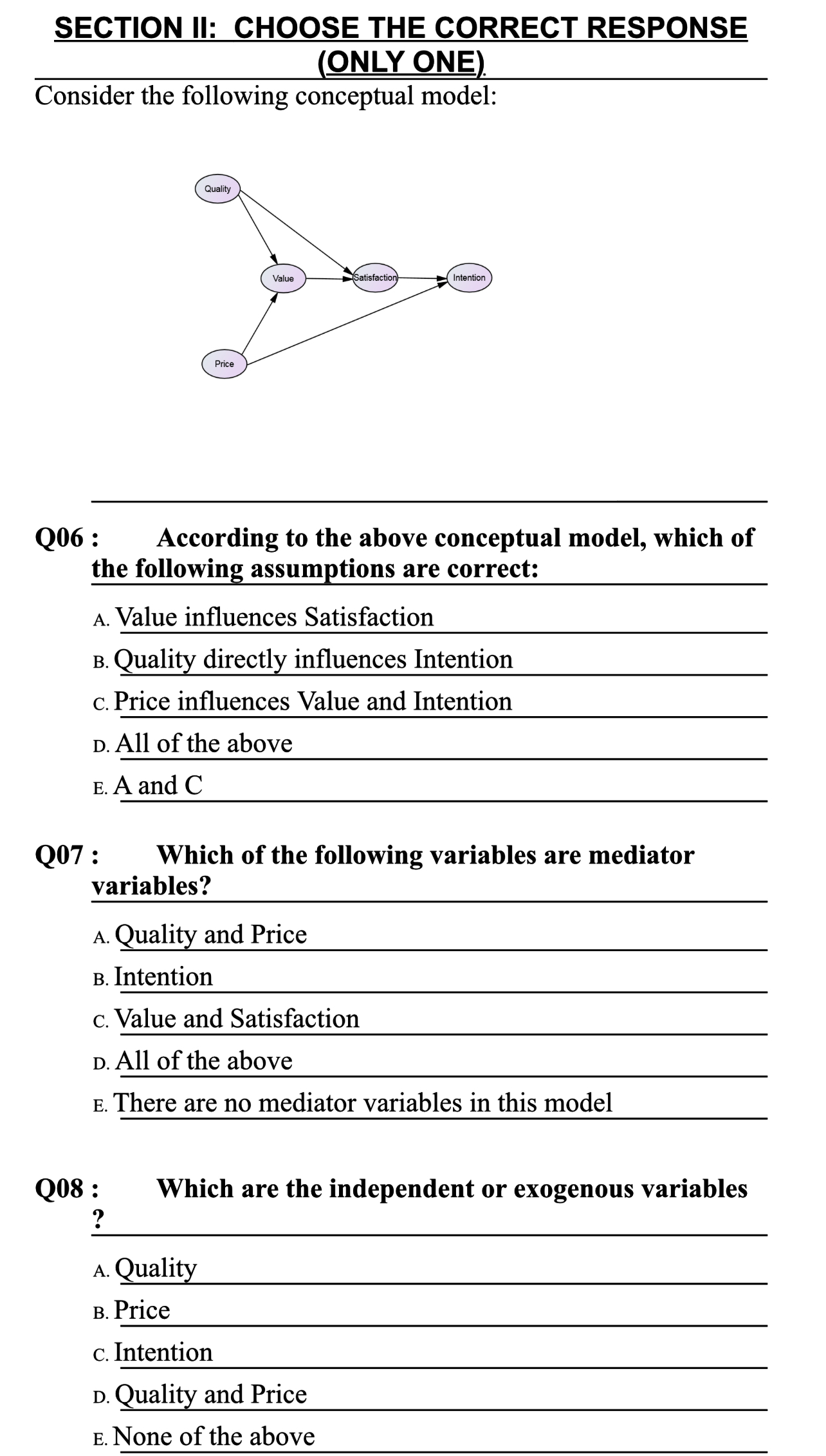 Solved SECTION II: CHOOSE THE CORRECT RESPONSE (ONLY ONE). | Chegg.com