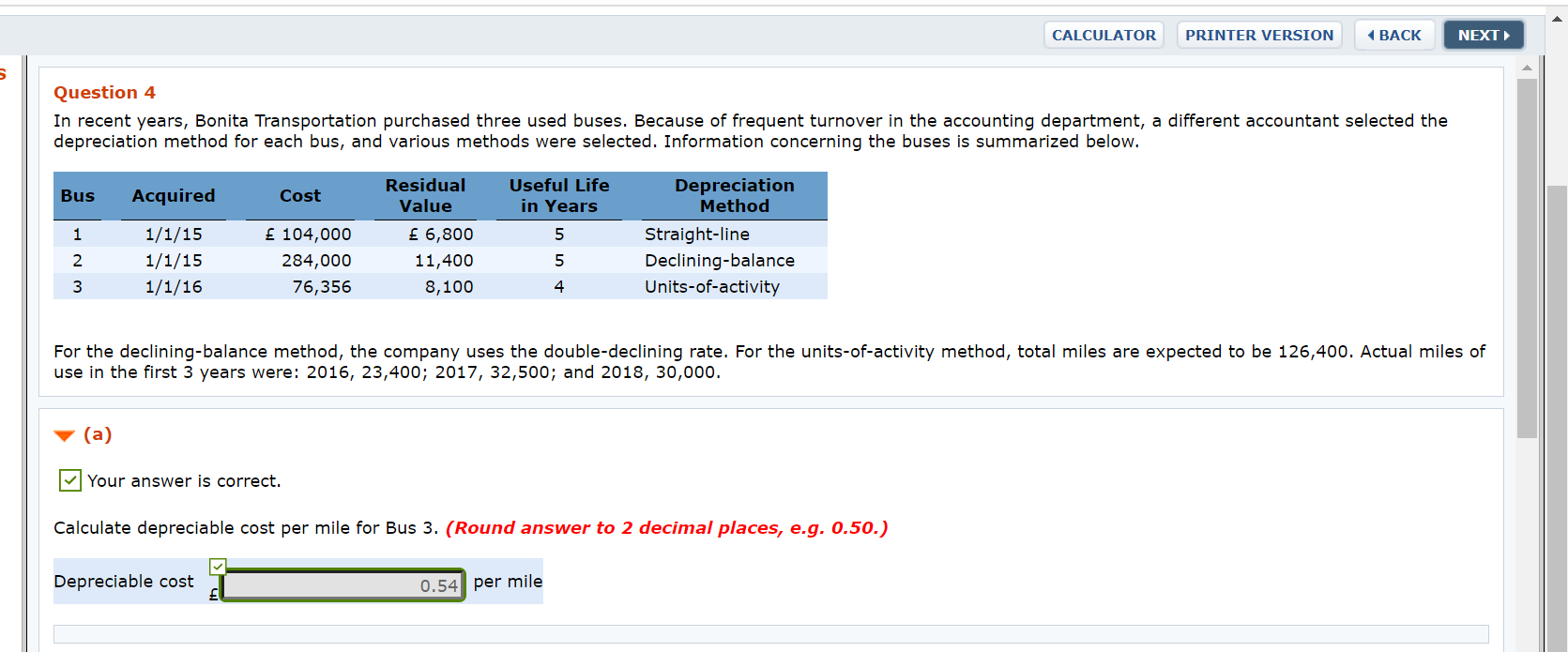 Solved CALCULATOR PRINTER VERSION A BACK NEXT 5 Question 4 | Chegg.com