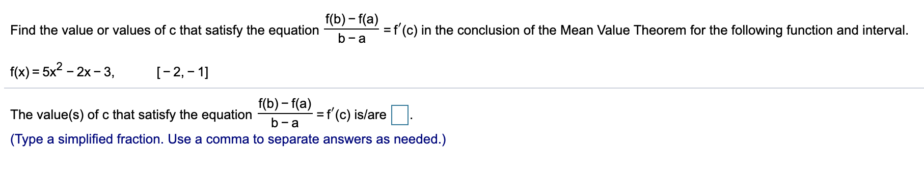 Solved f(b) – f(a) Find the value or values of c that | Chegg.com