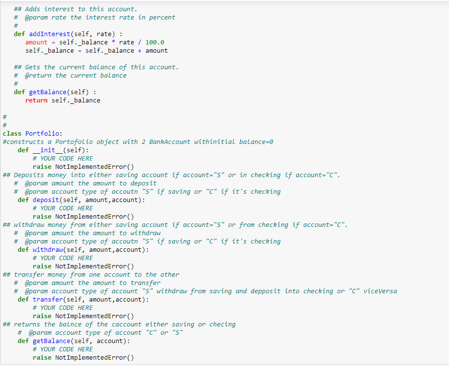 Solved Exercise # 2: Implement a class Portfolio. This class | Chegg.com