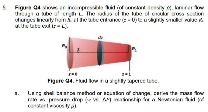 Solved 5. Figure Q4 shows an incompressible fluid (of | Chegg.com