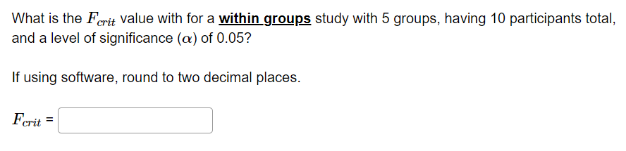 Solved What is the Fcrit value with for a within groups | Chegg.com
