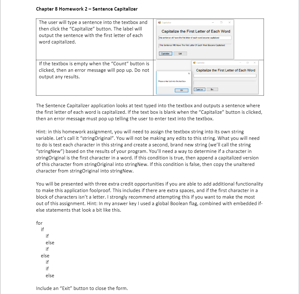 Solved Chapter 8 Homework 2 - Sentence Capitalizer The user | Chegg.com