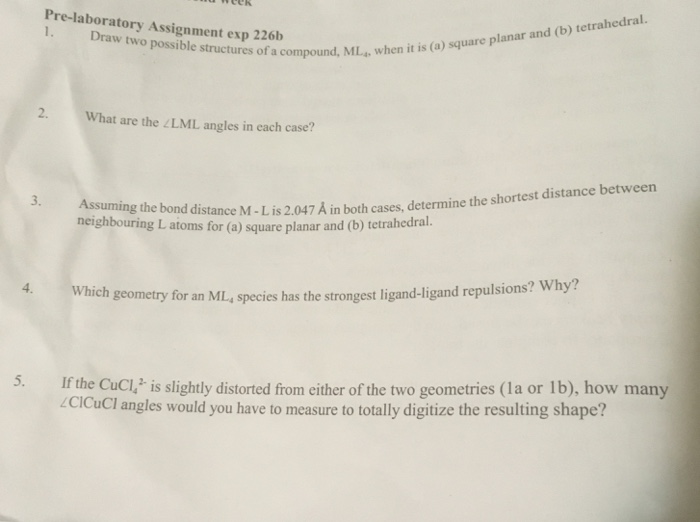 Solved Pre-laboratory Assignment exp 226b 1. Draw two | Chegg.com