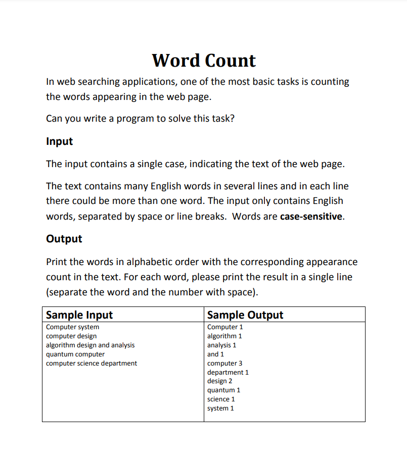Solved Word Count In web searching applications, one of the | Chegg.com