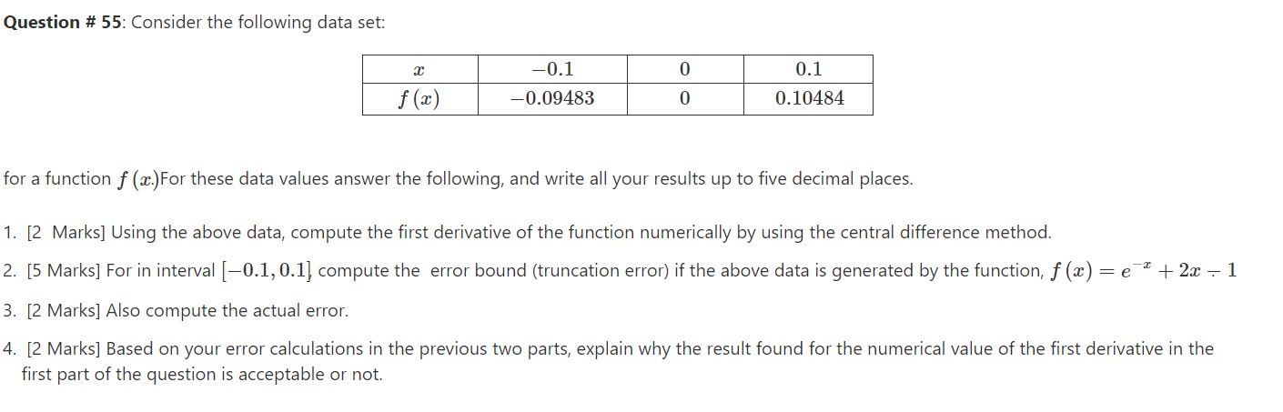 Solved Question # 55: Consider the following data set: 2 0 | Chegg.com