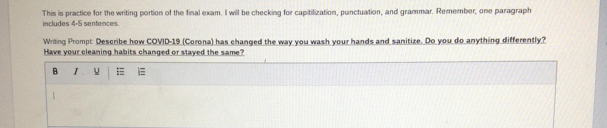Solved This is practice for the writing portion of the final | Chegg.com