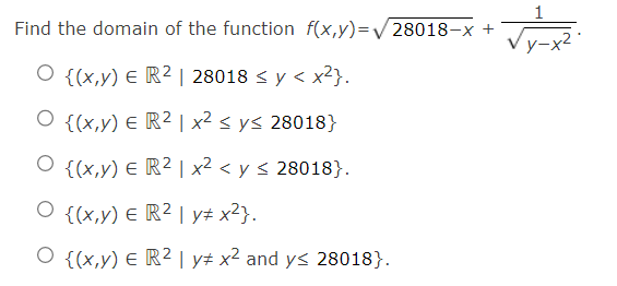 Solved Find the domain of the function f(x,y)=28018−x+y−x21. | Chegg.com