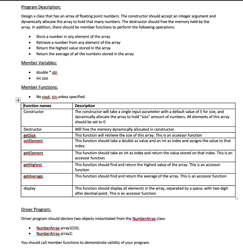 Solved Program Description: Design a class that has an array | Chegg.com