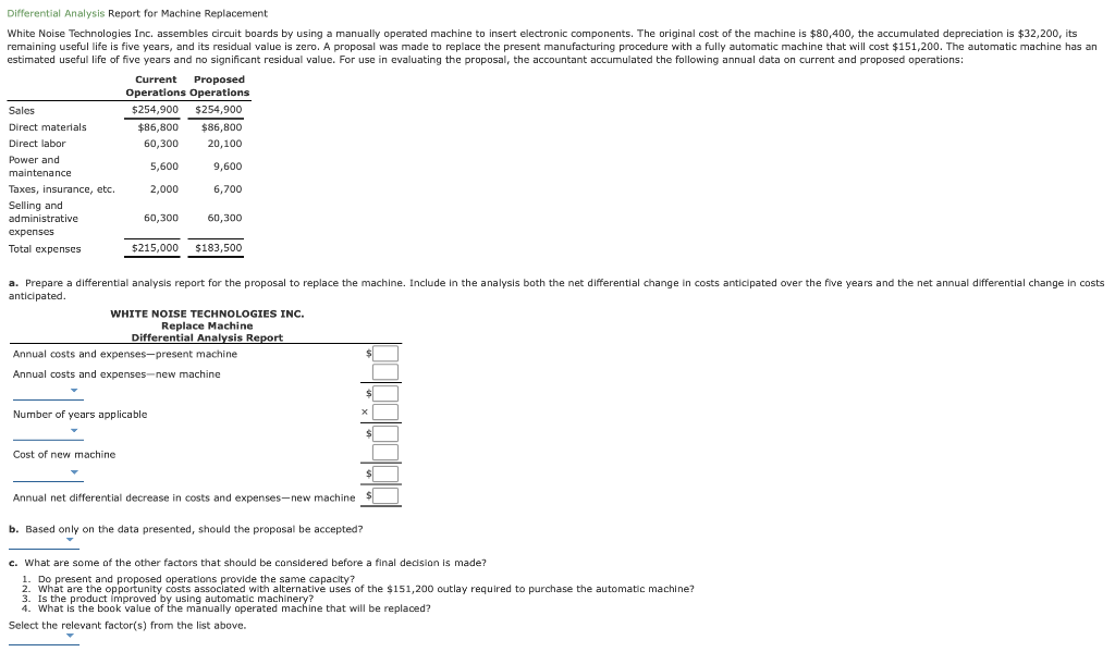 Solved Differential Analysis Report for Machine Replacement | Chegg.com