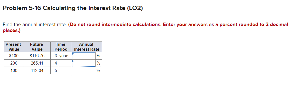 Solved Problem 5-16 Calculating the Interest Rate (LO2) Find | Chegg.com