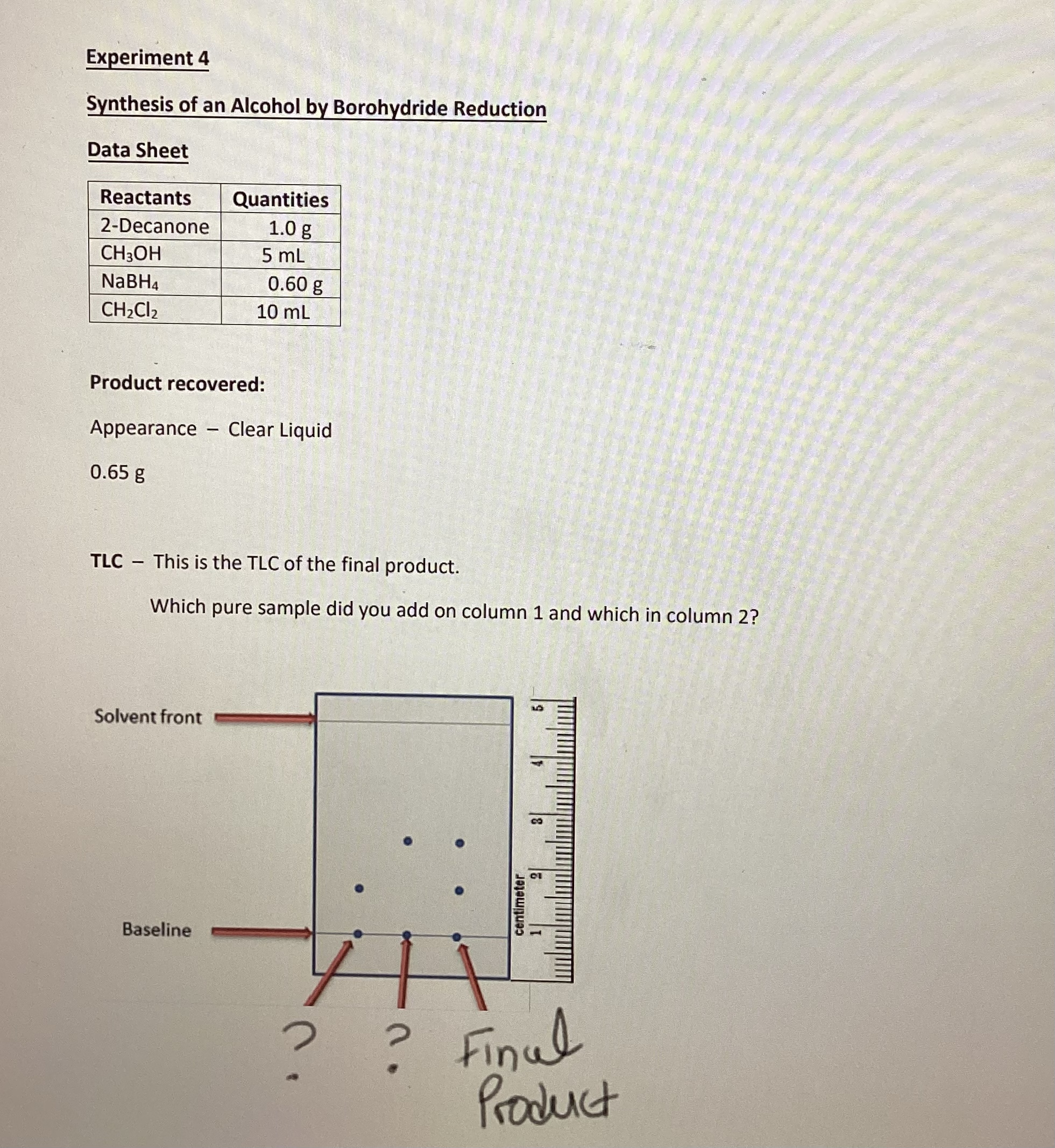 - Calculations - Rf of all TLC spots - \% yield - | Chegg.com
