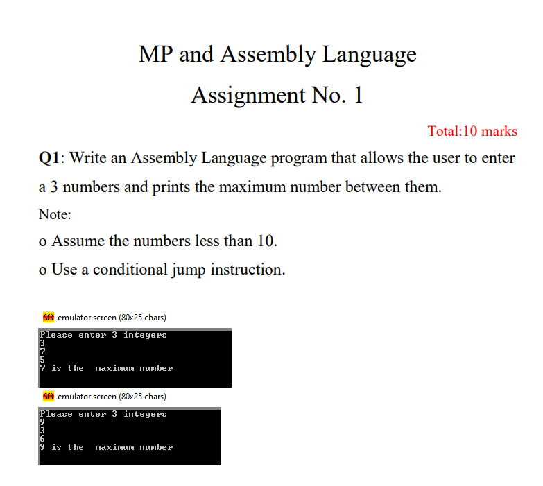 Solved MP and Assembly Language Assignment No. 1 Total:10 | Chegg.com