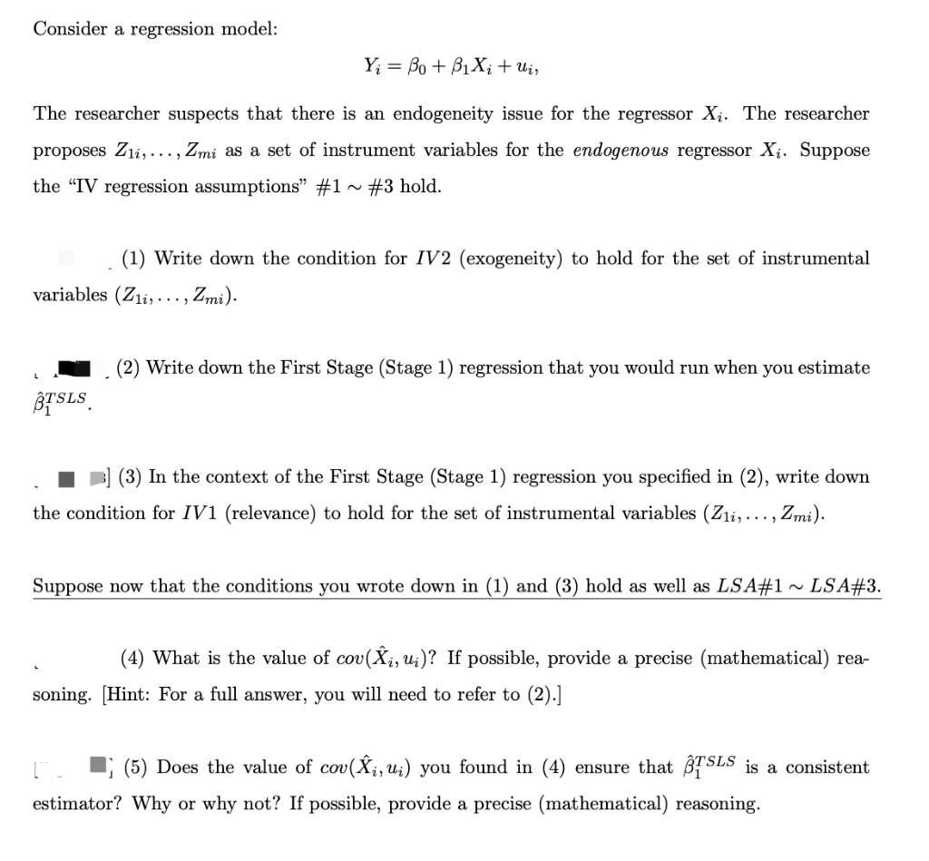 Consider a regression model: Yi=β0+β1Xi+ui The | Chegg.com