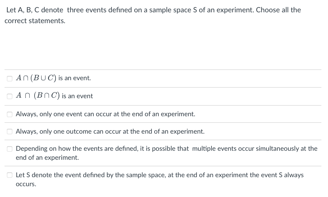 Solved Let A,B,C denote three events defined on a sample | Chegg.com