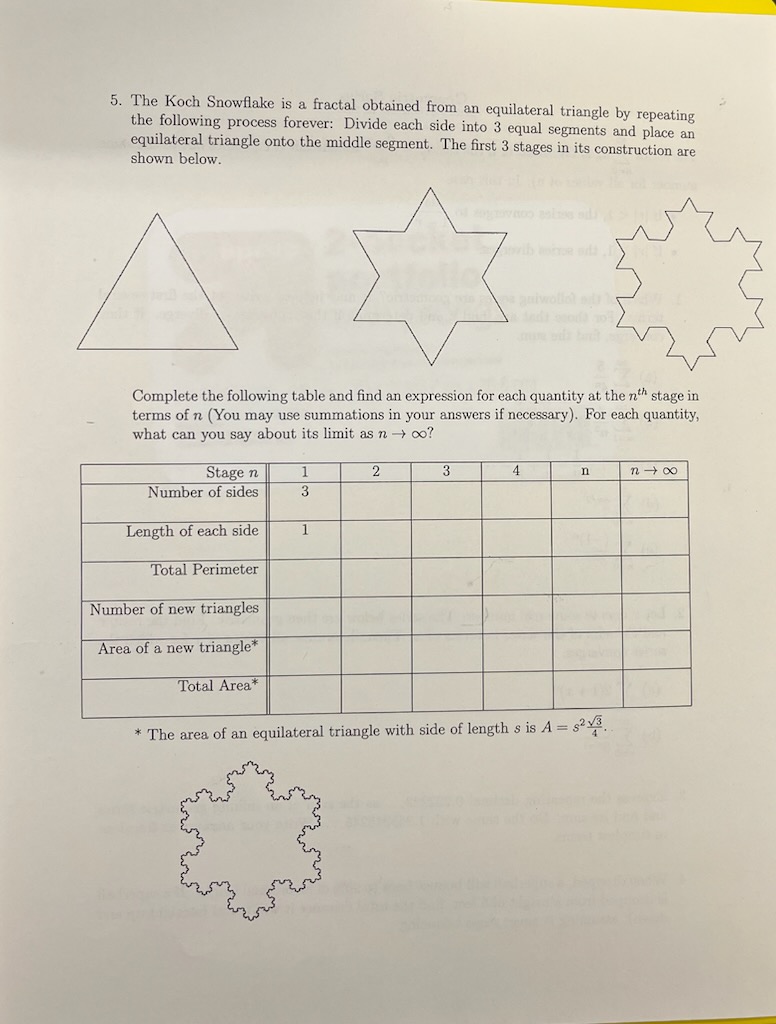 Solved 5. The Koch Snowflake is a fractal obtained from an | Chegg.com