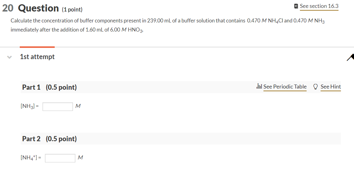 Solved 20 ﻿Question (1 ﻿point)Calculate the concentration of | Chegg.com