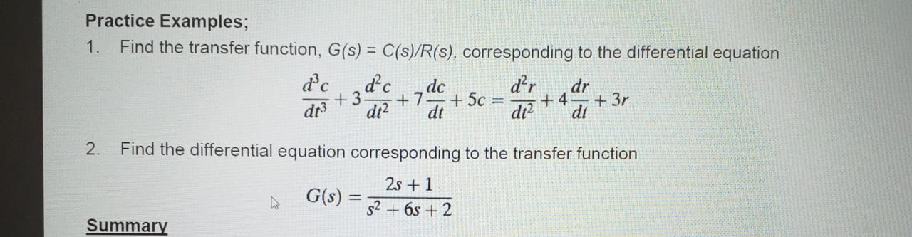 Solved Practice Examples; 1. Find the transfer function, | Chegg.com