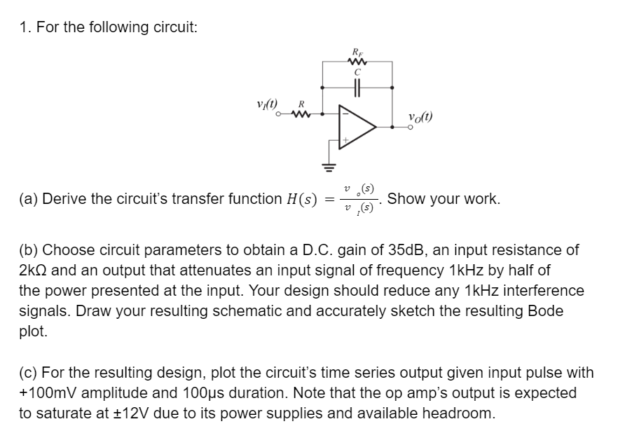 Solved 1. For the following circuit: (a) Derive the | Chegg.com Solved 1. For the following circuit: (a) Derive the | Chegg.com