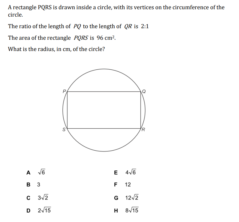 Solved A rectangle PQRS is drawn inside a circle, with its | Chegg.com