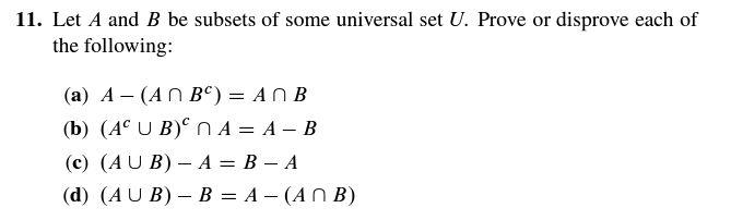 Solved 11. Let A and B be subsets of some universal set U. | Chegg.com