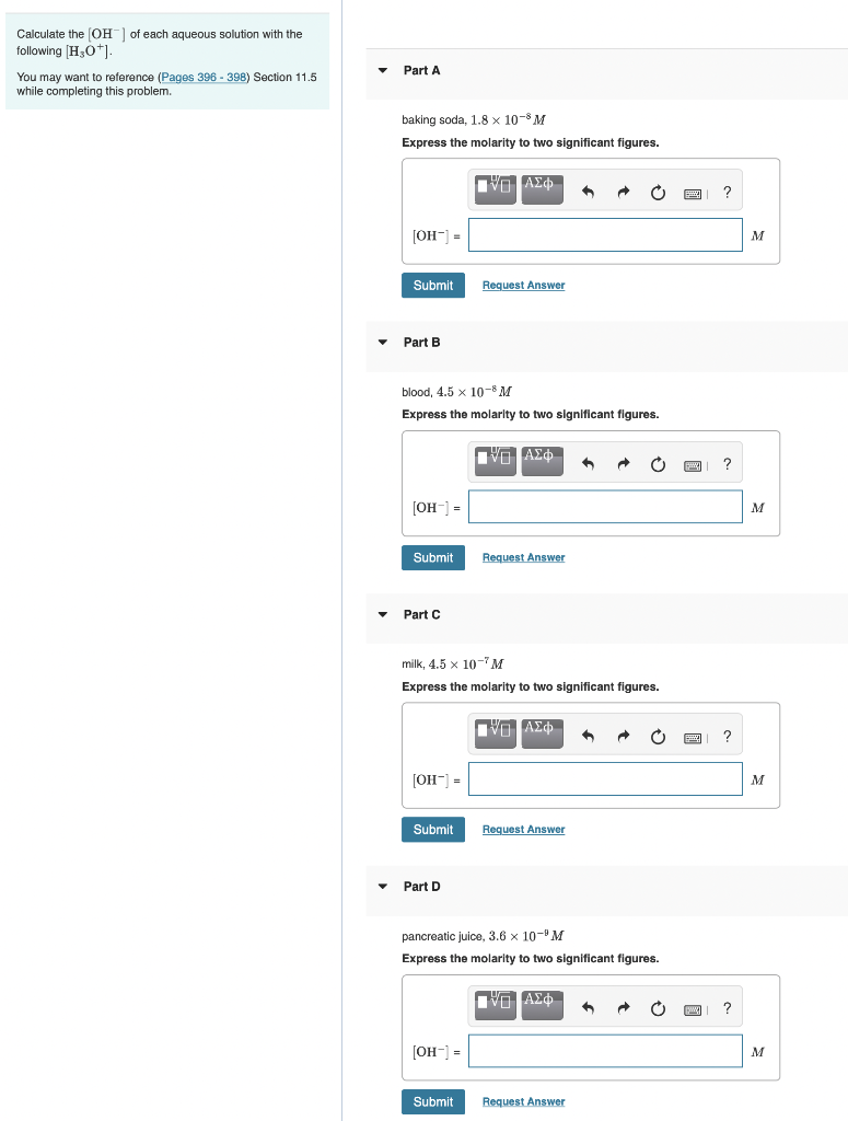 Solved Calculate the OH) of each aqueous solution with the | Chegg.com