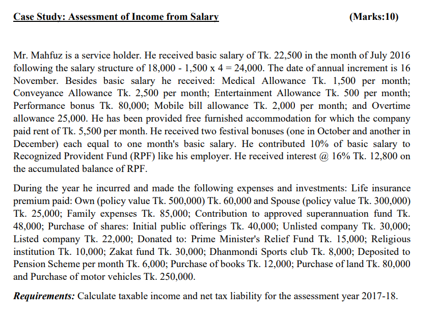 Solved Case Study: Assessment of Income from Salary | Chegg.com
