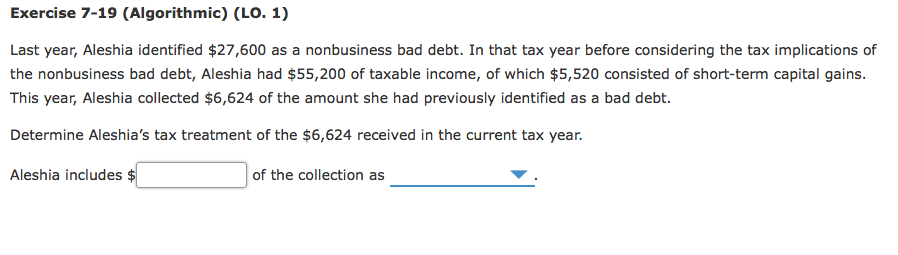 Solved Exercise 7-19 (Algorithmic) (LO. 1) Last year, | Chegg.com
