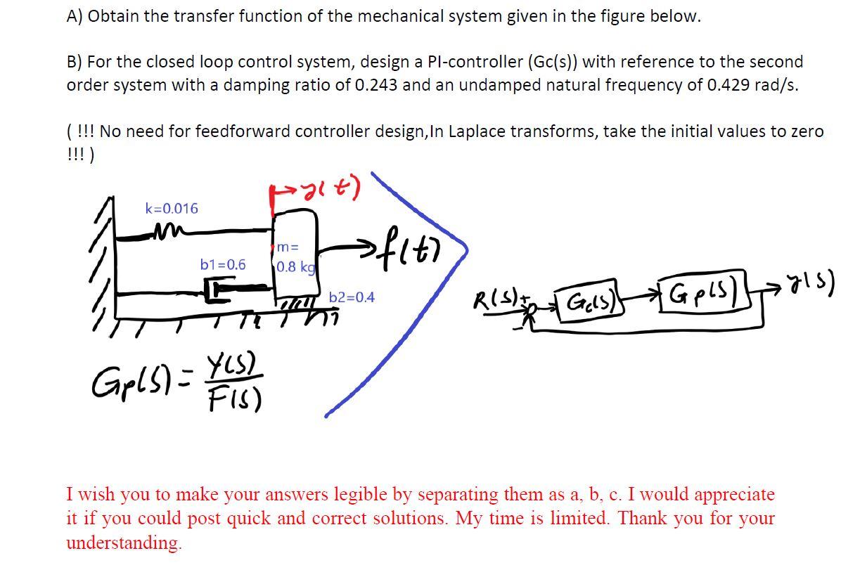 Solved A) Obtain the transfer function of the mechanical | Chegg.com