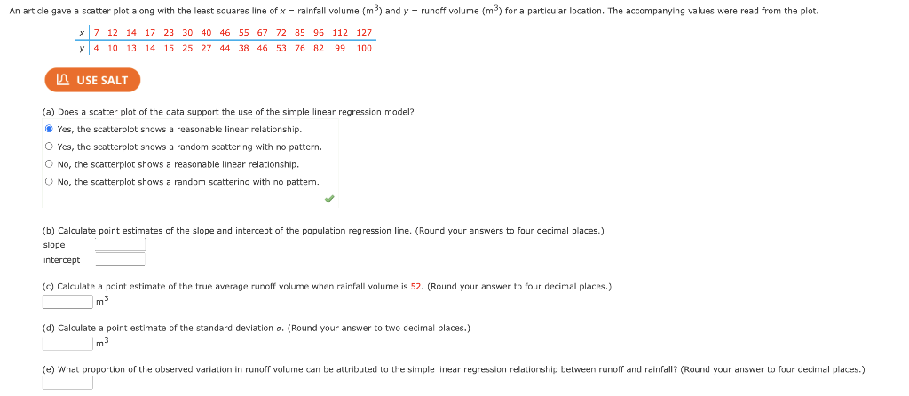 (a) Does a scatter plot of the data support the use | Chegg.com