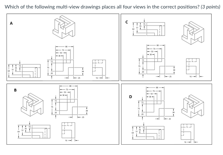 Solved Which of the following multi-view drawings places all | Chegg.com