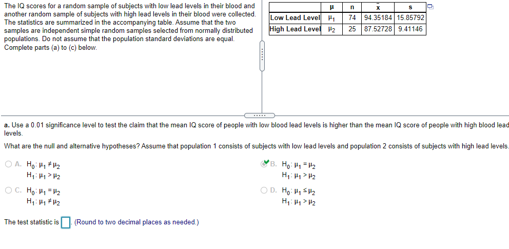 Solved n S The IQ scores for a random sample of subjects | Chegg.com