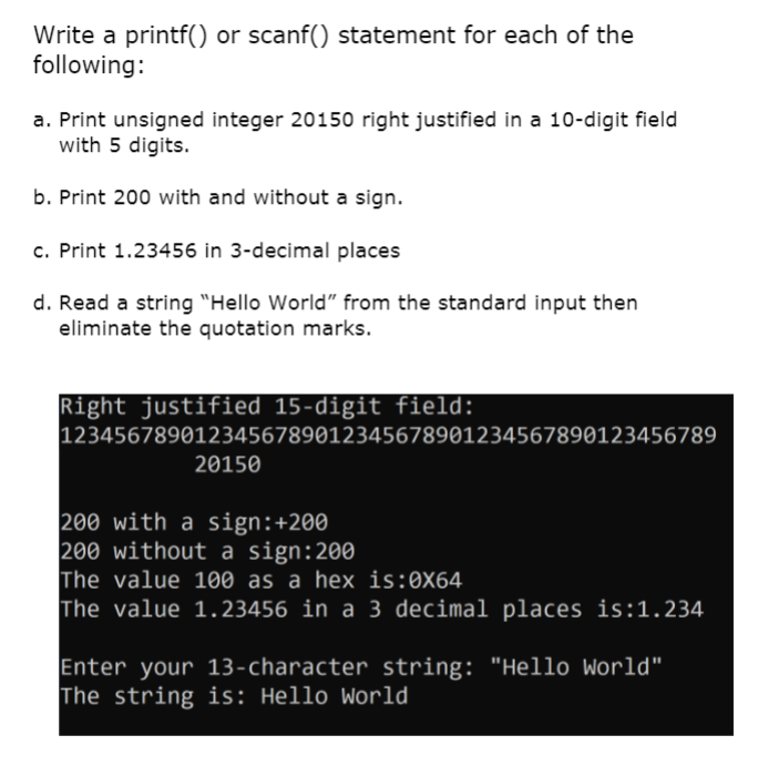 Solved Write A Printf Or Scanf Statement For Each Of The 7061