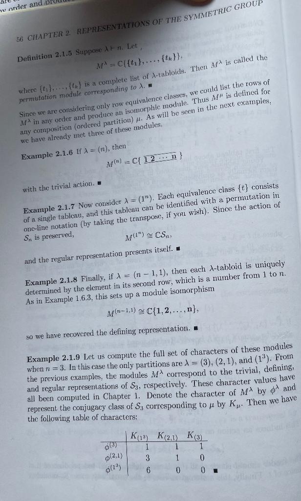 Solved 56 CIAPTER 2. REPRESENTATHONS OE THESYMMETRIC GROUP | Chegg.com