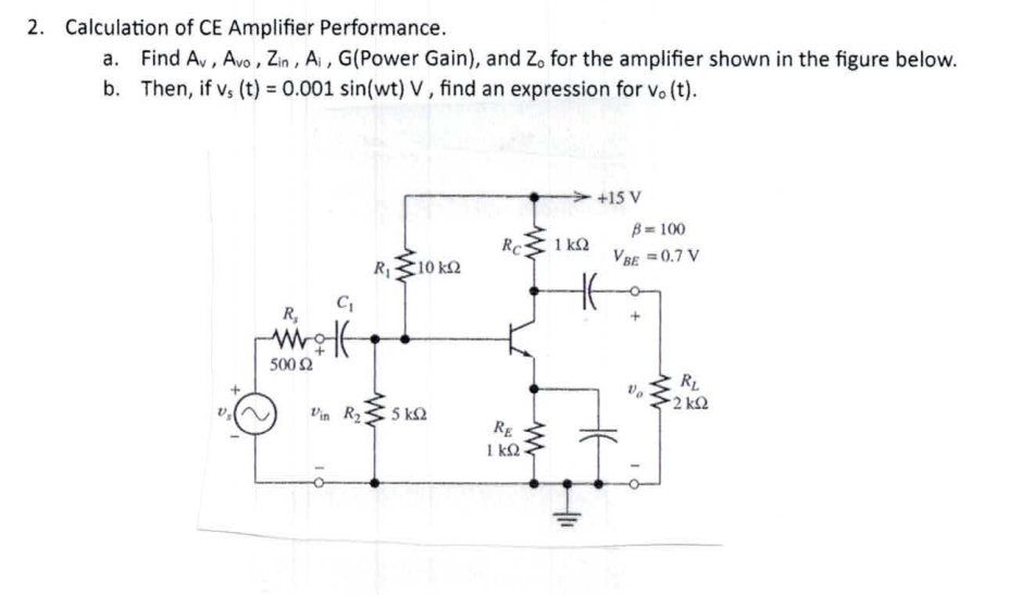 Solved Calculation of CE Amplifier Performance.a. ﻿Find | Chegg.com