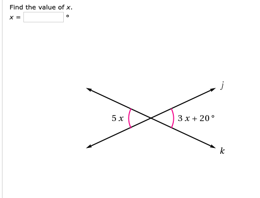Solved Find the value of x. 5 x 3x + 20° | Chegg.com