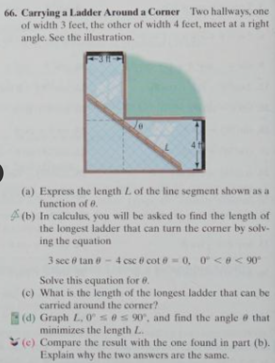 Solved 66. Carrying a Ladder Around a Corner Two hallways, | Chegg.com