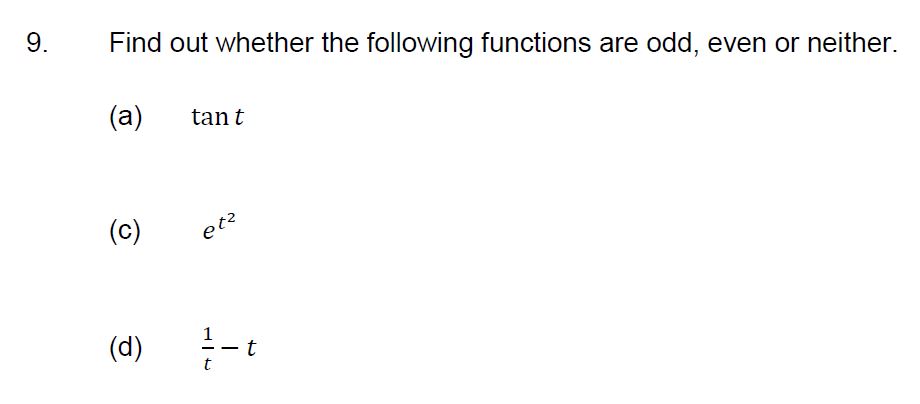 Solved Find out whether the following functions are odd, | Chegg.com
