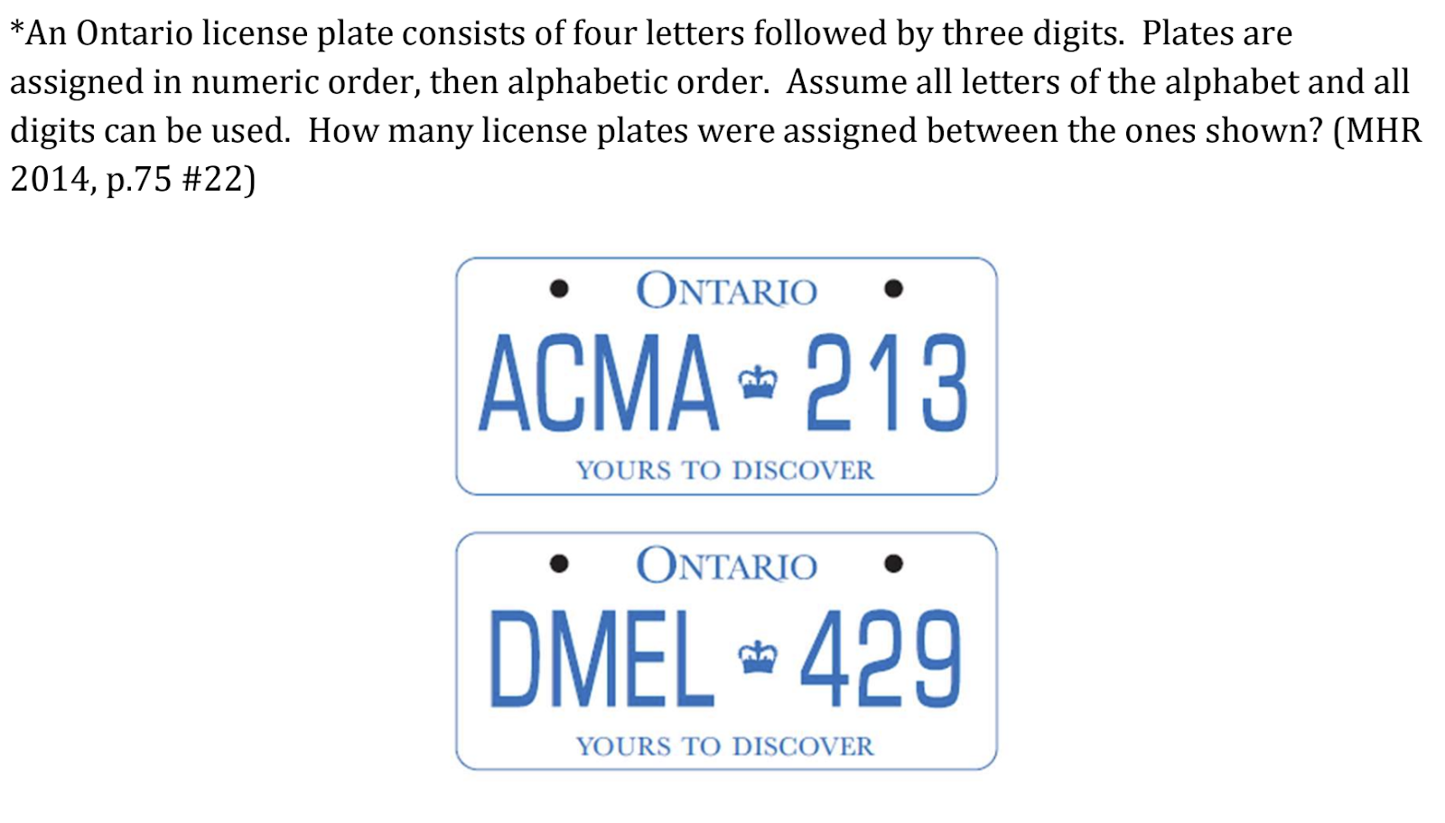 Solved *An Ontario license plate consists of four letters | Chegg.com