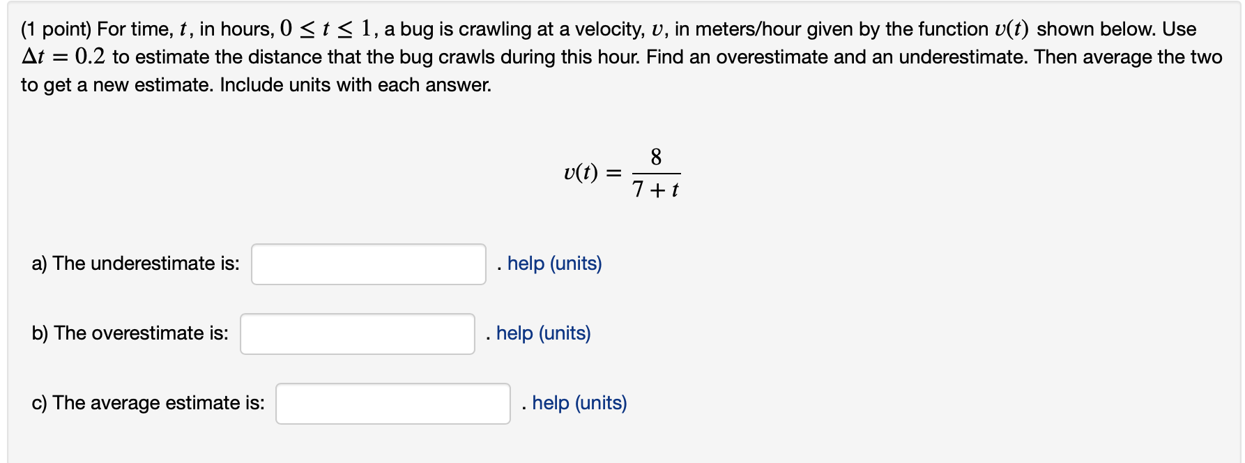 Solved (1 point) For time, t, in hours, 0 | Chegg.com