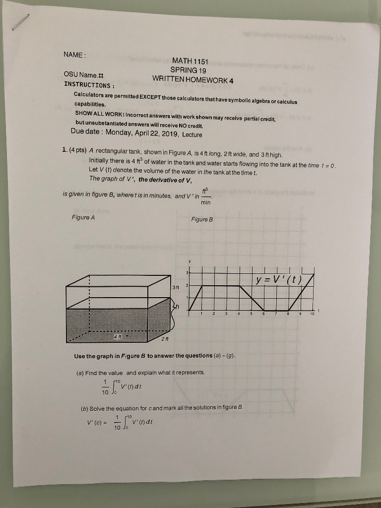 Solved NAME: MATH 1151 SPRING 19 OSU Name # INSTRUCTIONS: | Chegg.com