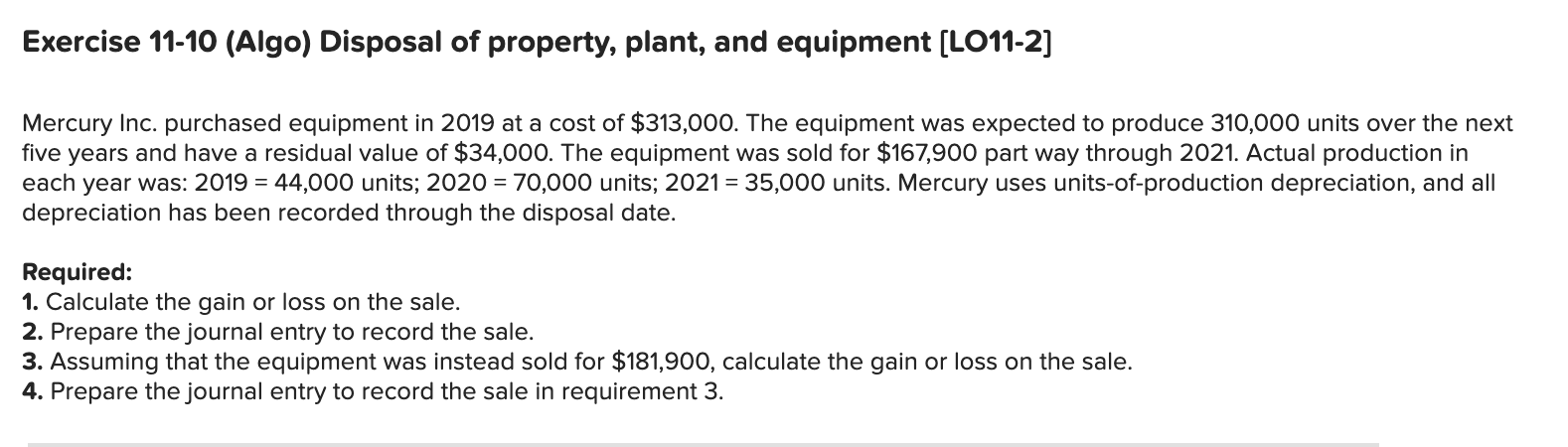 Solved Exercise 11-10 (Algo) Disposal of property, plant, | Chegg.com