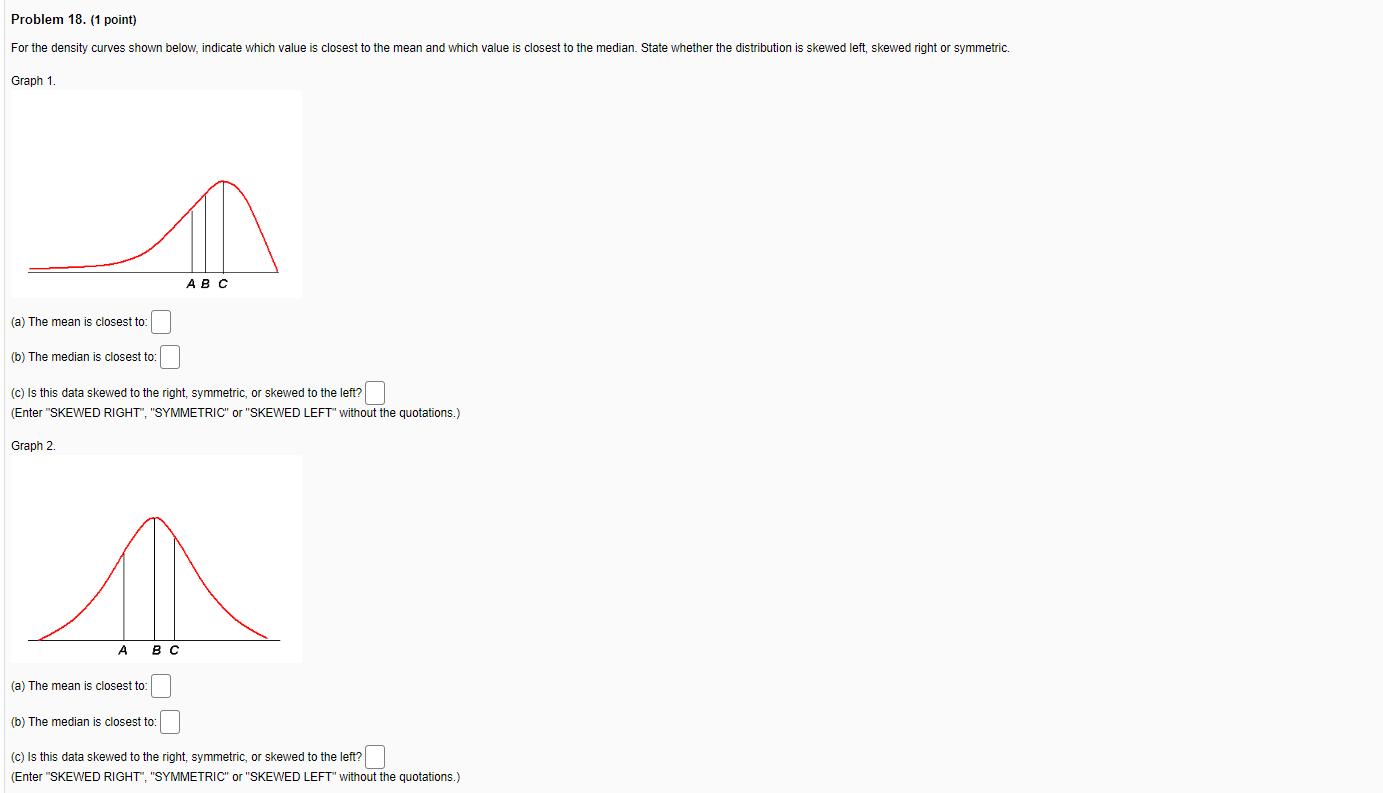 Solved Problem 18. (1 point) For the density curves shown | Chegg.com