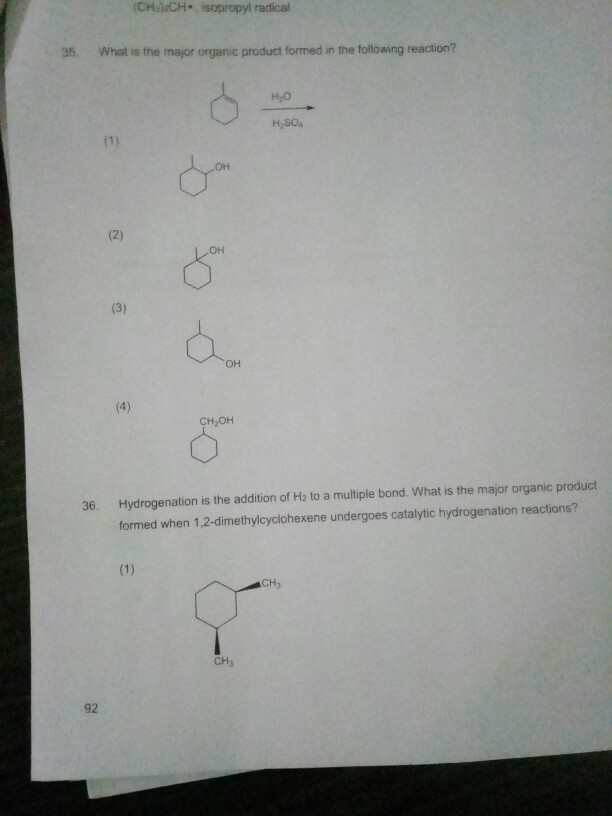 Solved CHCH. isopropyl radical 35 What is the major organic | Chegg.com