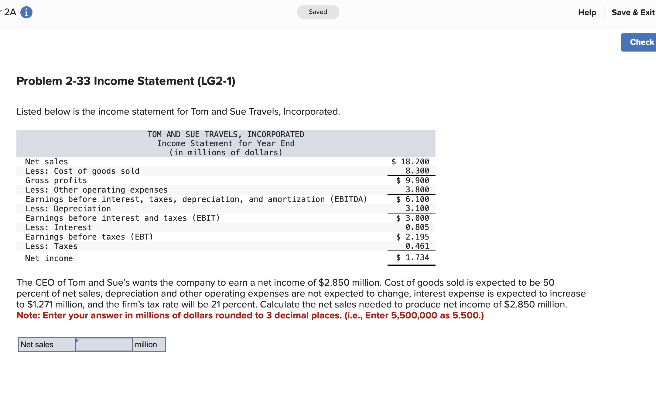 Solved Problem 2-33 Income Statement (LG2-1) Listed below is | Chegg.com